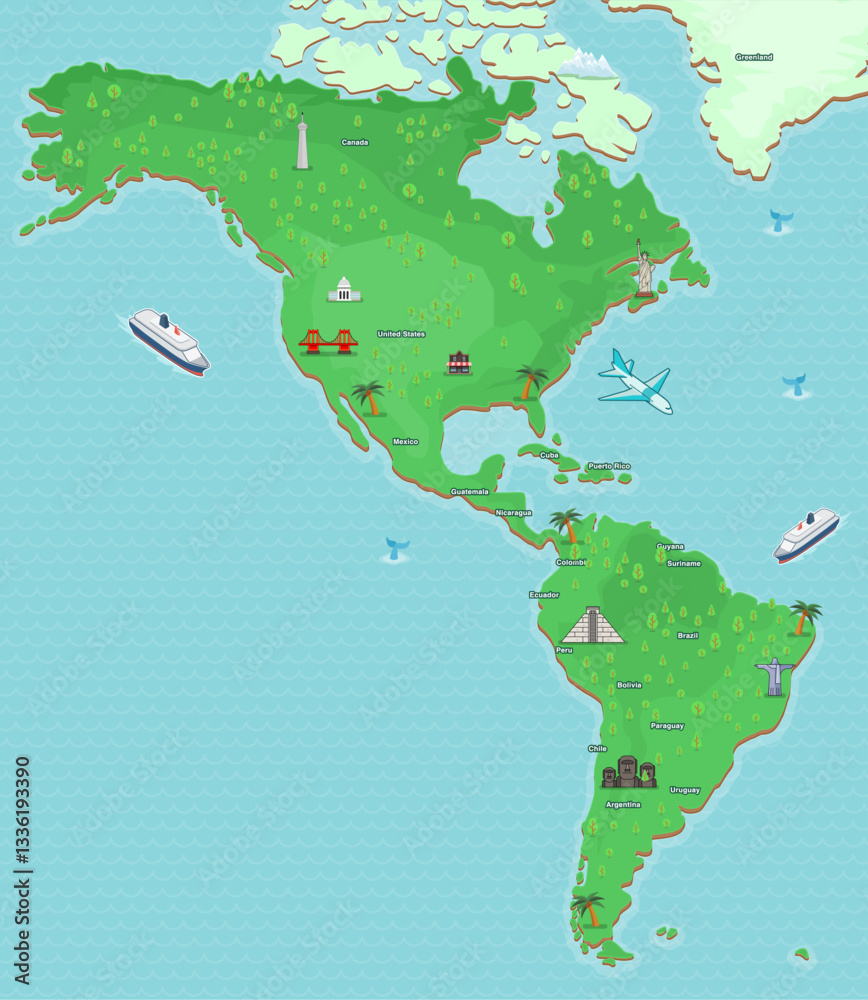 Editable America map vector assets with detailed outlines, customizable ...