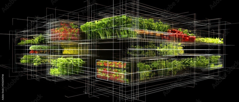Architectural drawing depicts indoor agriculture with various plant ...
