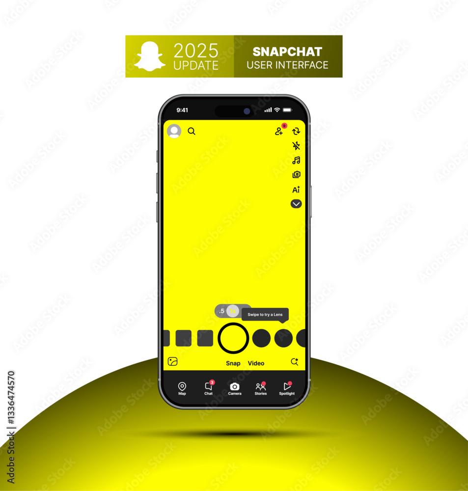 Snapchat camera UI mockup template. Social media app interface and ...