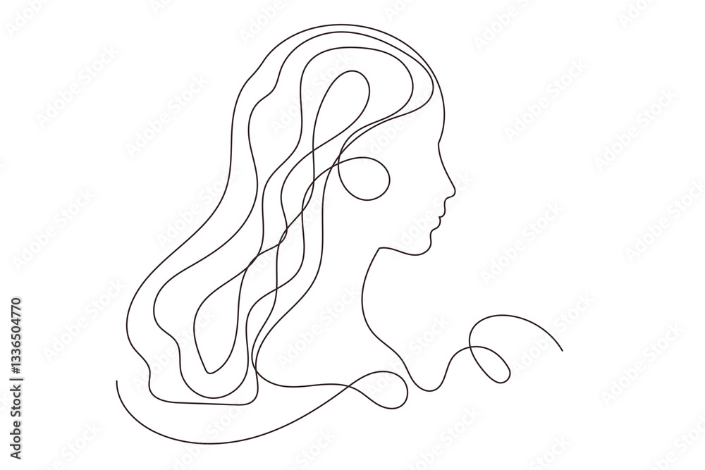 Line Art Woman Profile Portrait. Natural Continuous Outline Romantic ...