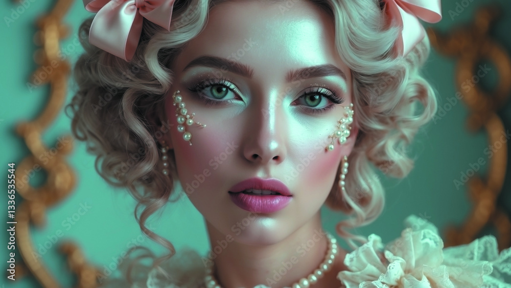 Baroque Style Wedding – 2025 Trend. Bride with pastel makeup, pearls ...