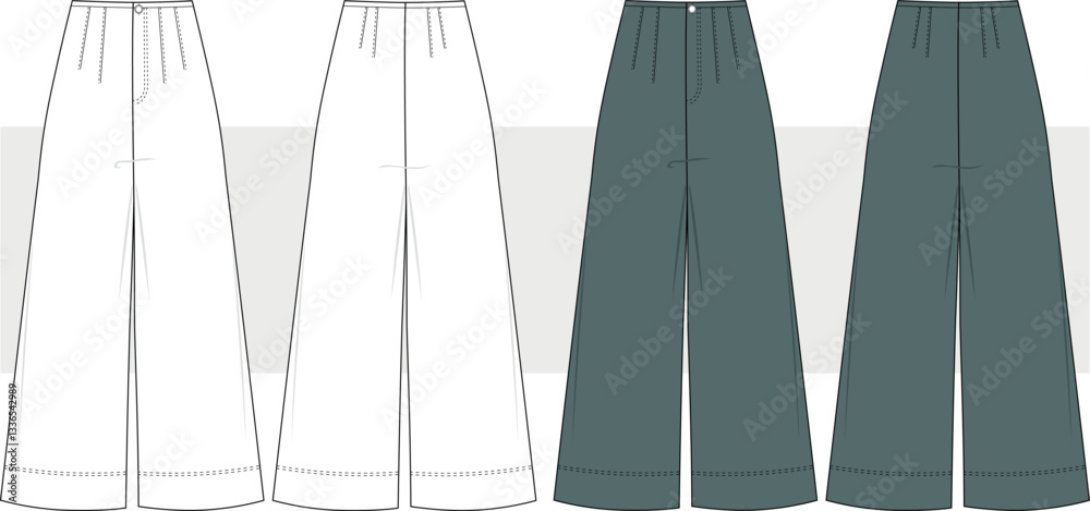 Women pleated darted wide leg palazzo pant trouser template technical ...