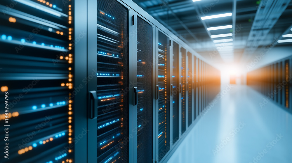 Foto de Stock Server Room Data Center: A symmetrical view of server ...