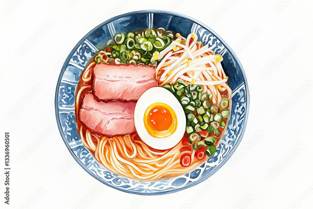 Artisanal Ramen Bowl: An overhead illustration of a steaming bowl of ...