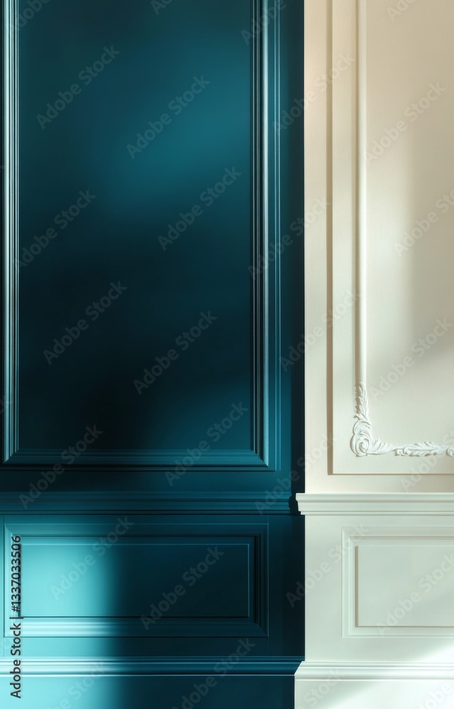 Vintage blue and white wainscot wood paneling close-up detail for ...
