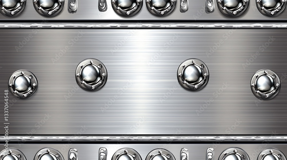 Metal panel with rivets on both sides, a close-up, with reflection ...