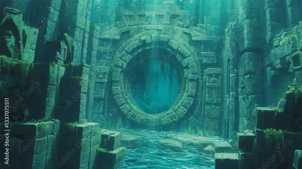 Atlantic underwater ocean game cartoon background of ruin. Undersea ...