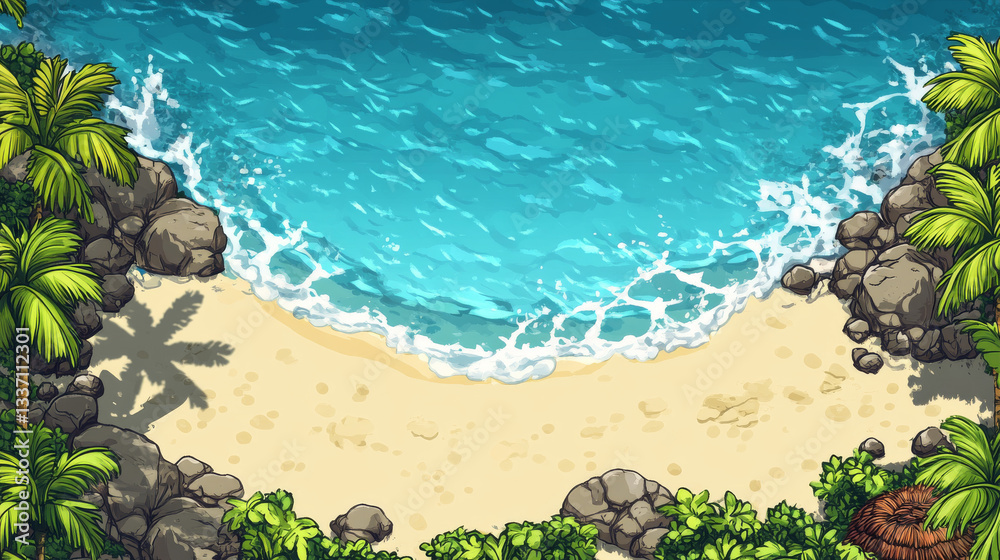 Sea beach top view parallax background for game animation with 2d ...