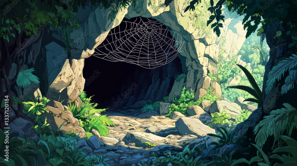 Cartoon isolated abandoned stone cave entrance vector illustration ...