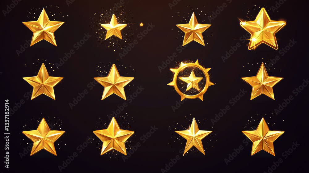 Gold star 3d animation sprite sheet. Game icons of bonus, gift ...