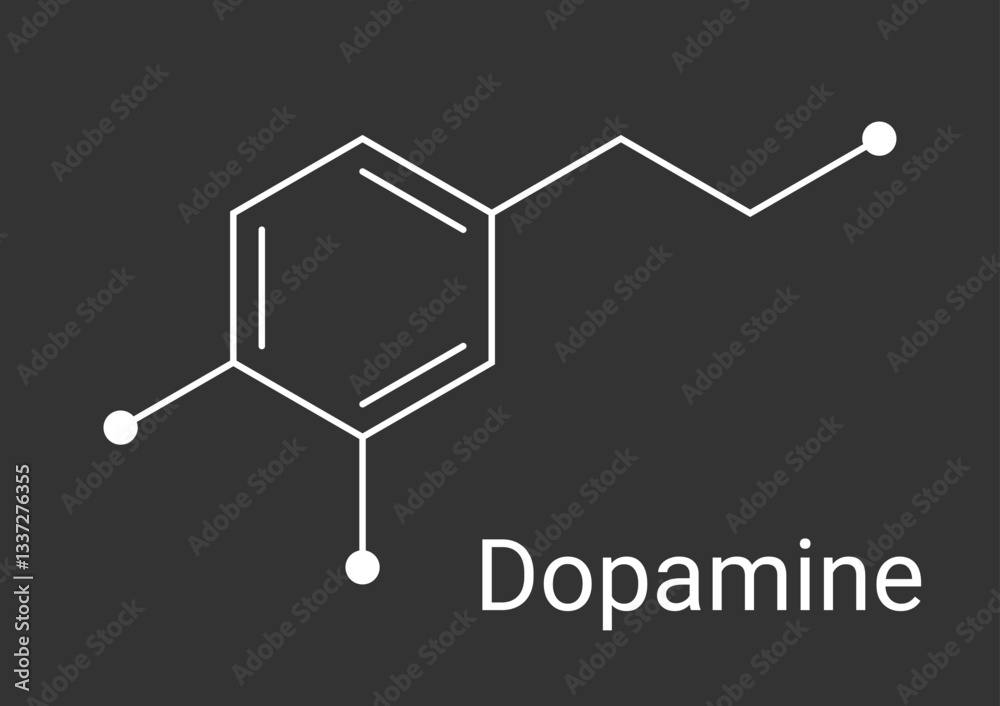Dopamine molecular structure illustration. Neurotransmitter structural ...