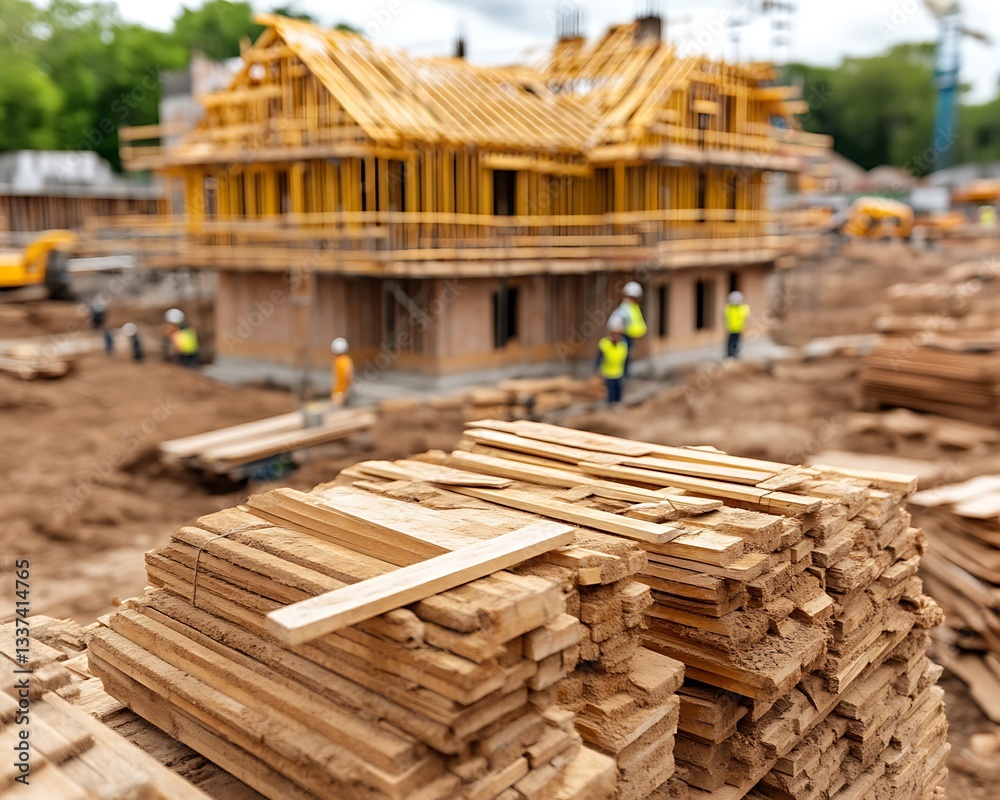 Timber Frame House Construction Site. Stock Photo | Adobe Stock
