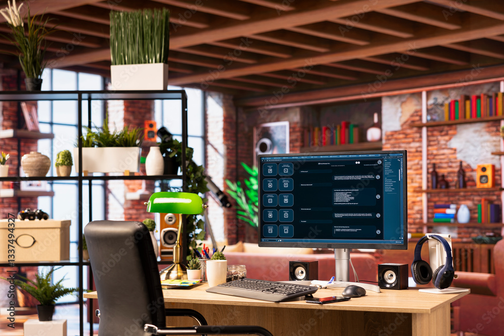 AI LLM chatbot on computer screen in home office designed to understand ...