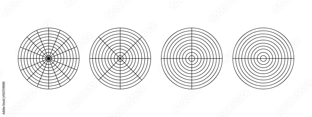 Round diagrams divided on segments. Pie charts with concentric circles ...