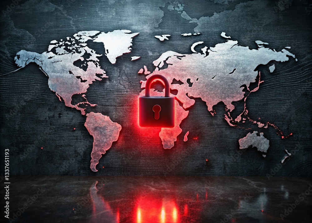 Global Tech Theft Alert: World Map Security Breach Stock Photo Stock ...