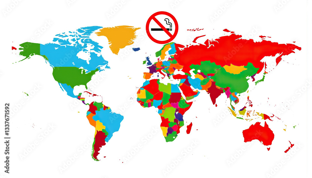 World map with no smoking sign and colorful country borders Stock ...