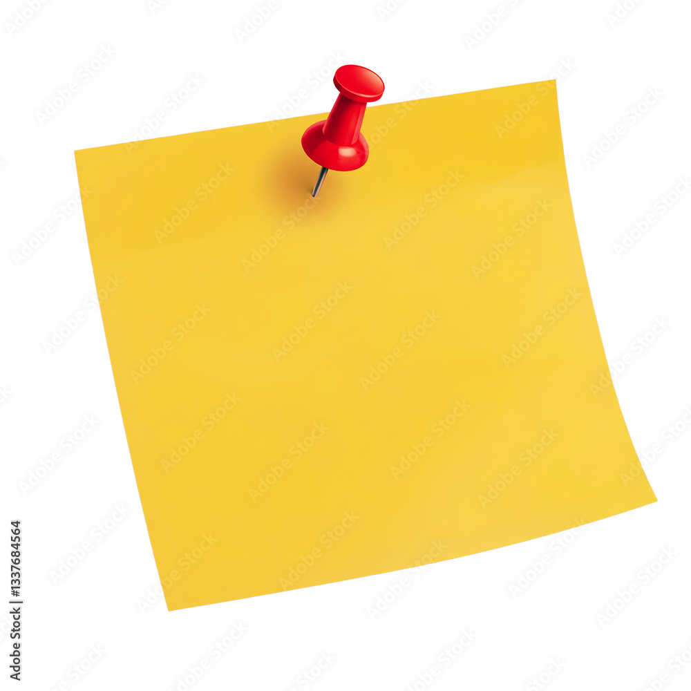 Yellow sticky post it note with red pushpin isolated on transparent ...