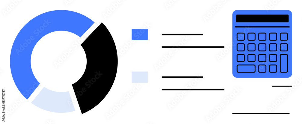 Pie chart displaying proportions connected to a calculator with aligned ...