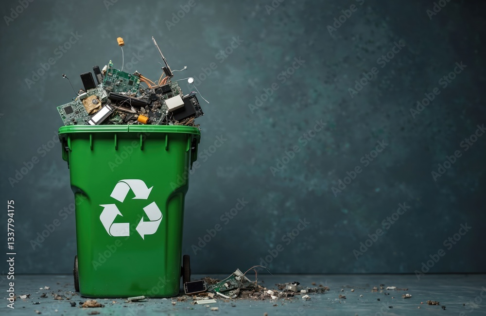 Recycle bin full of electronic waste, e-waste. Concept of management ...
