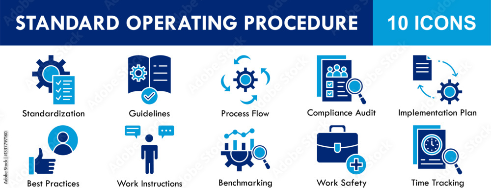 Standard Operating Procedure icon collection set. Containing design ...