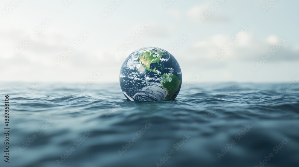 Earth globe sinking in the ocean. Concept for global warming, climate ...