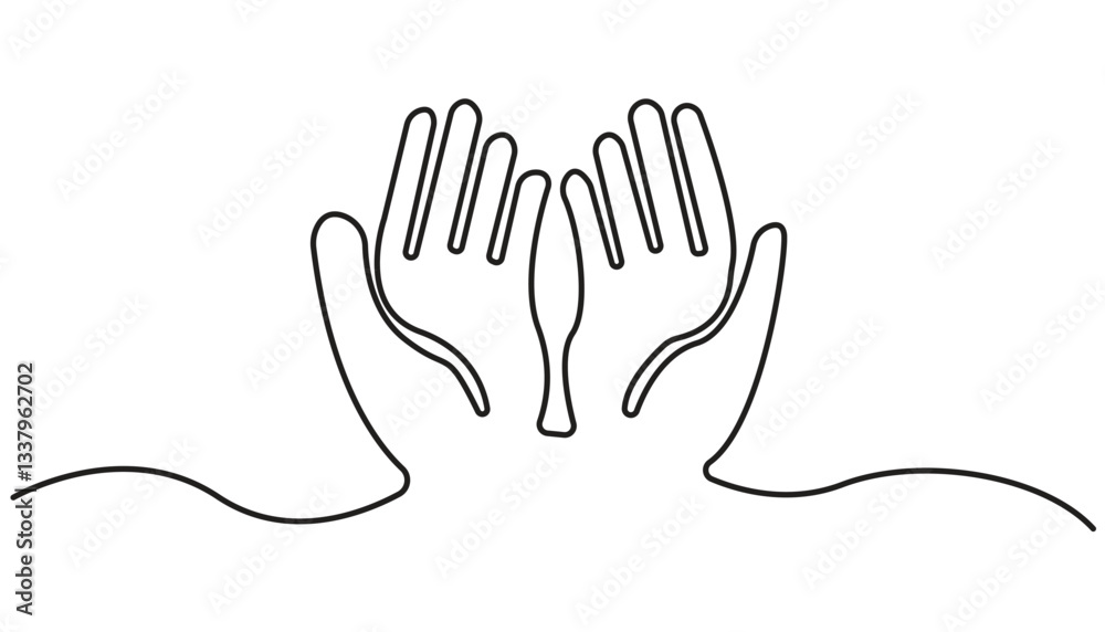 Praying hands one continuous line vector illustration isolated on ...