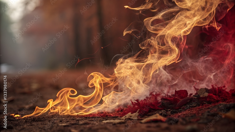 Fiery Trail: The fiery image displays a trail of fire against a blurred ...
