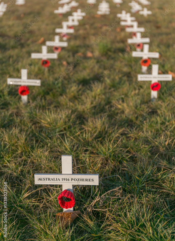 Crosses in a field indicating the fallen Australian soldiers from the ...
