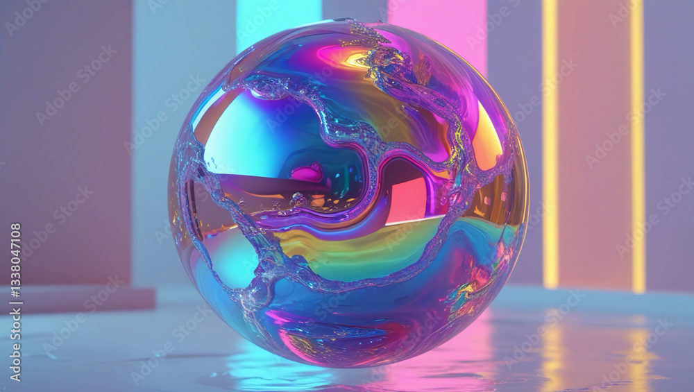 Hyper-Realistic Floating Iridescent Sphere: Glossy Textures ...