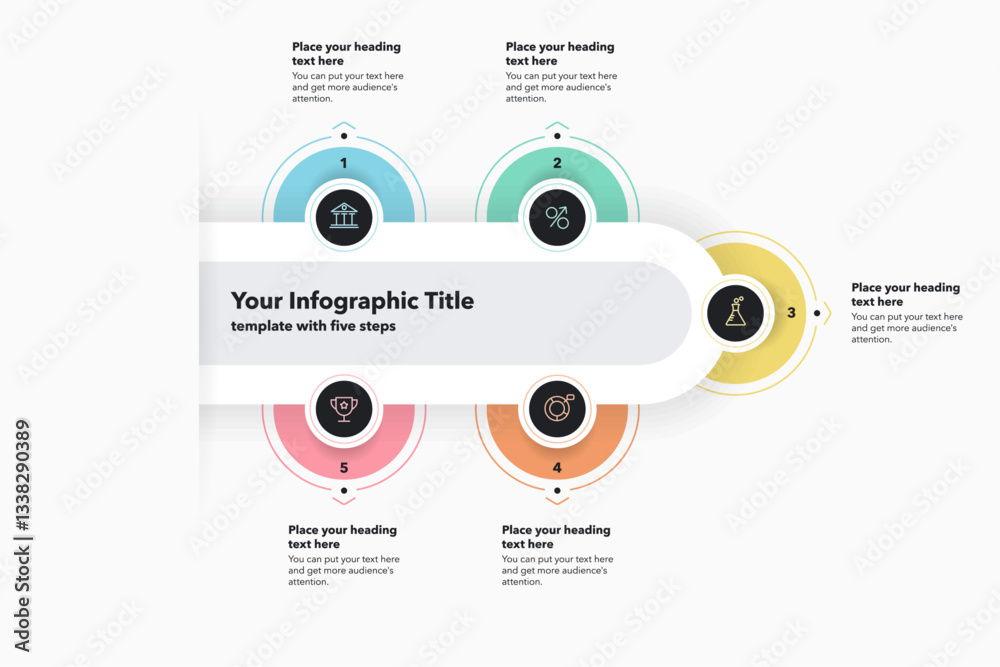 Infographic progress diagram with five steps with numbers and ...