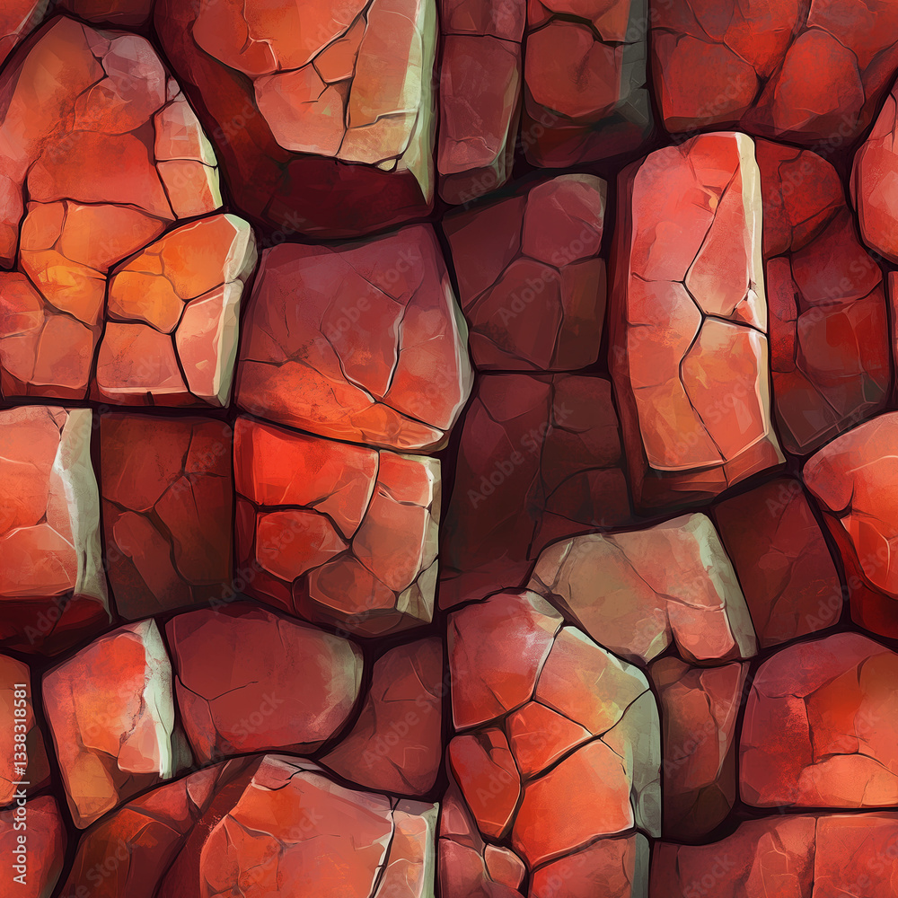 Seamless Red Stylized Stone Wall Texture Stock Illustration | Adobe Stock