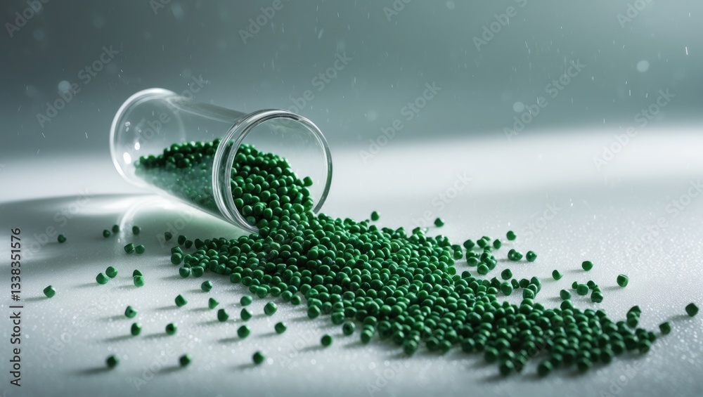 Plastic pallets. Granules of plastic raw materials for industry. Green ...