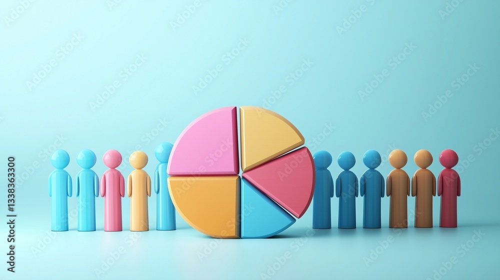 Colorful pie chart and figures represent market segmentation and ...