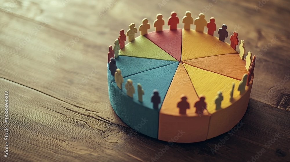 Colorful pie chart with figures represents demographic data in ...