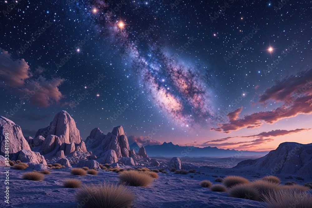 Enchanting 3D Artwork of a Twilight Sky with Cosmic Stars and the Milky ...