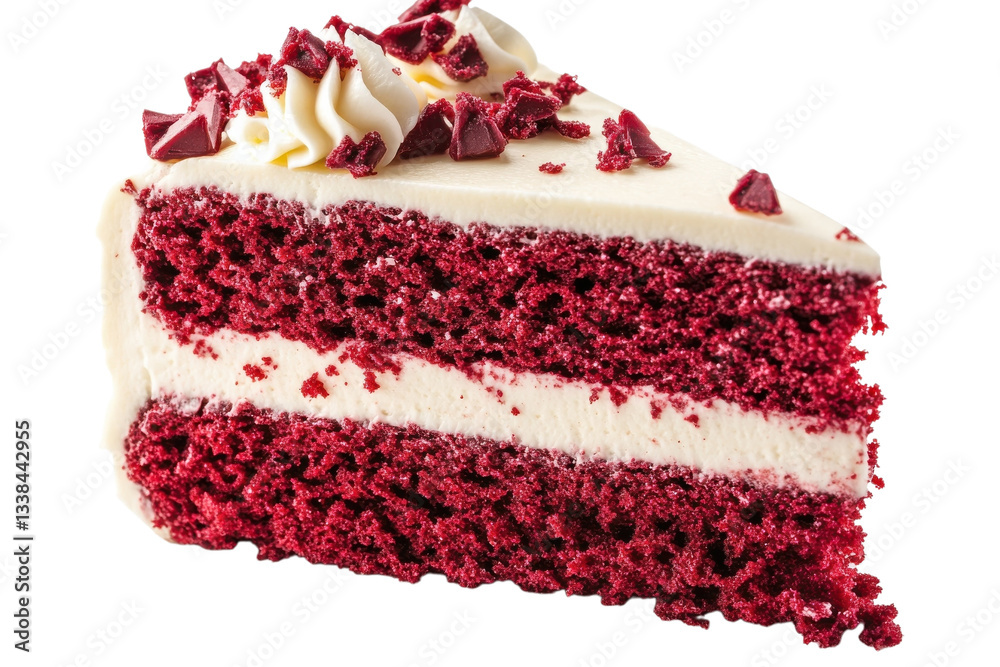 Delectable slice of red velvet cake isolated on a pristine white ...