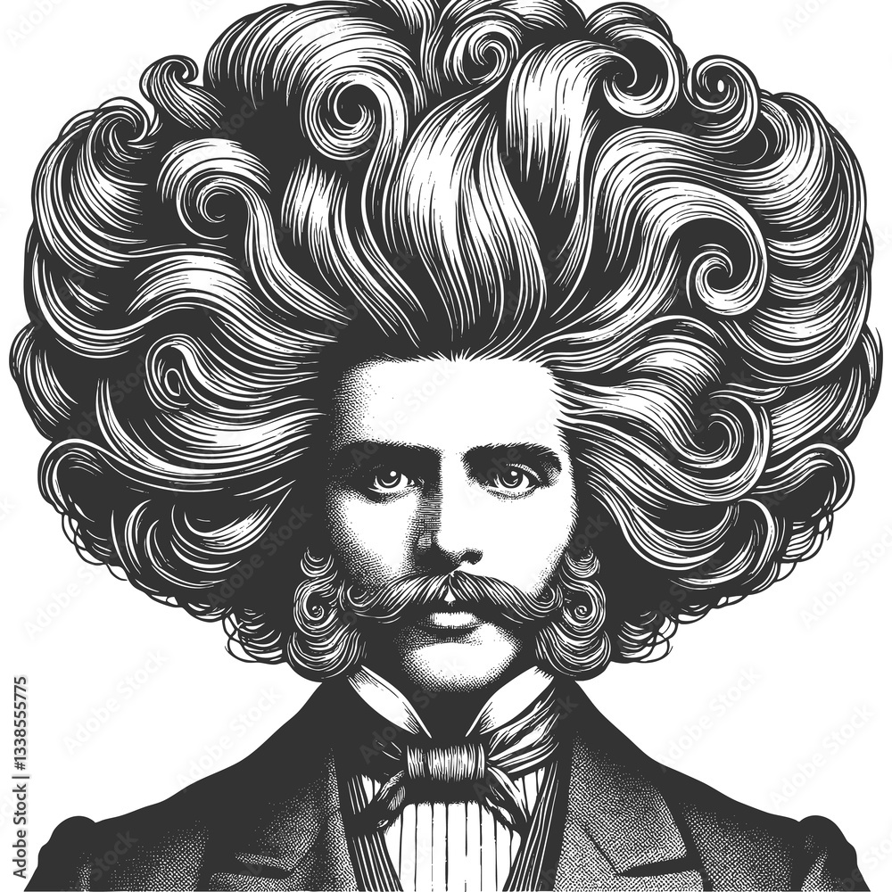 gentleman with an incredibly large, curly hairstyle, blending humor ...