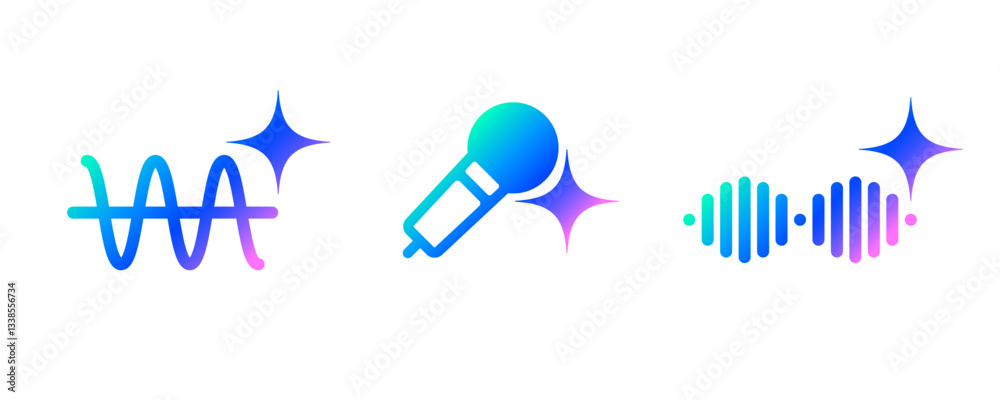 AI audio tune, voice, music tuning and mastering icons or buttons ...