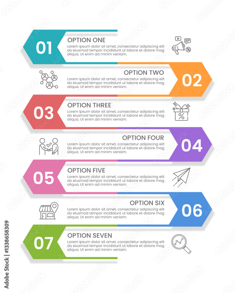 Vertical infographic. 7 Steps left and right arrows design template ...