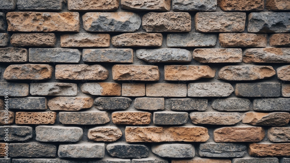 Textured stone brick wall showcasing a mix of gray, brown, and tan ...