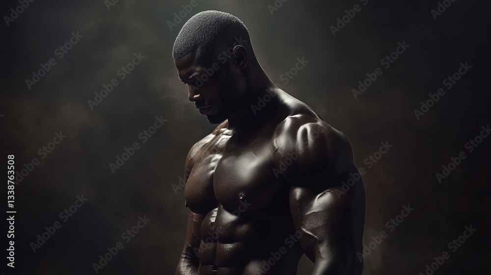 Muscular african american bodybuilder in a contemplative pose ...