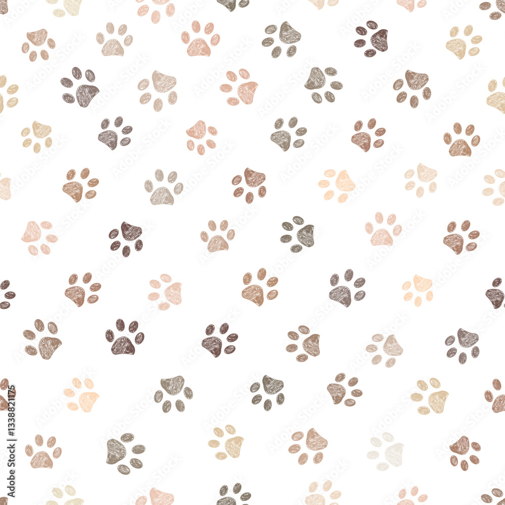 Earth colored paw prints fabric design seamless pattern Stock Vector ...