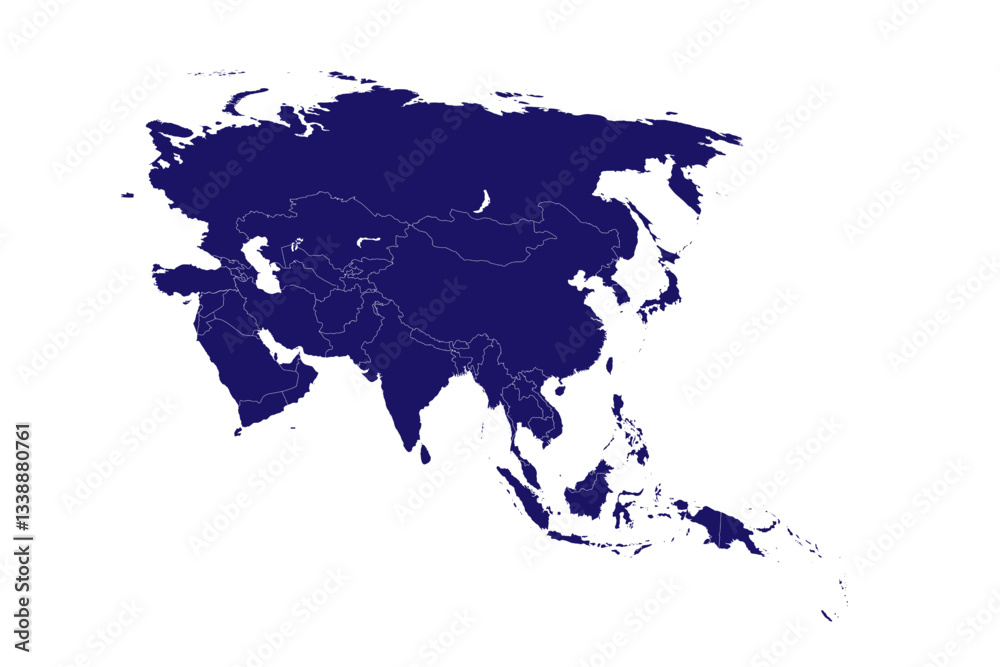 Asia map blue color, isolated on white background for website layouts ...