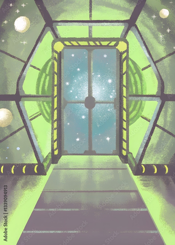 Space station gate, futuristic wallpaper with starry view, sci-fi ...