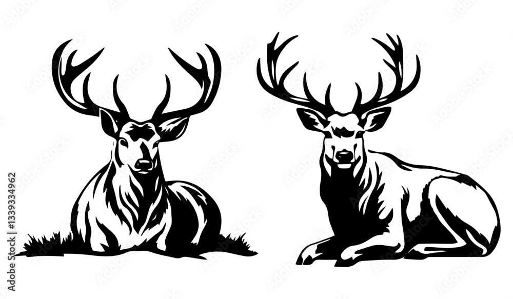deer silhouette set resting stag shape for laser cutting and engraving ...