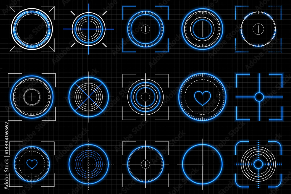 Neon sniper crosshair glows intensely, illuminating futuristic aim ...