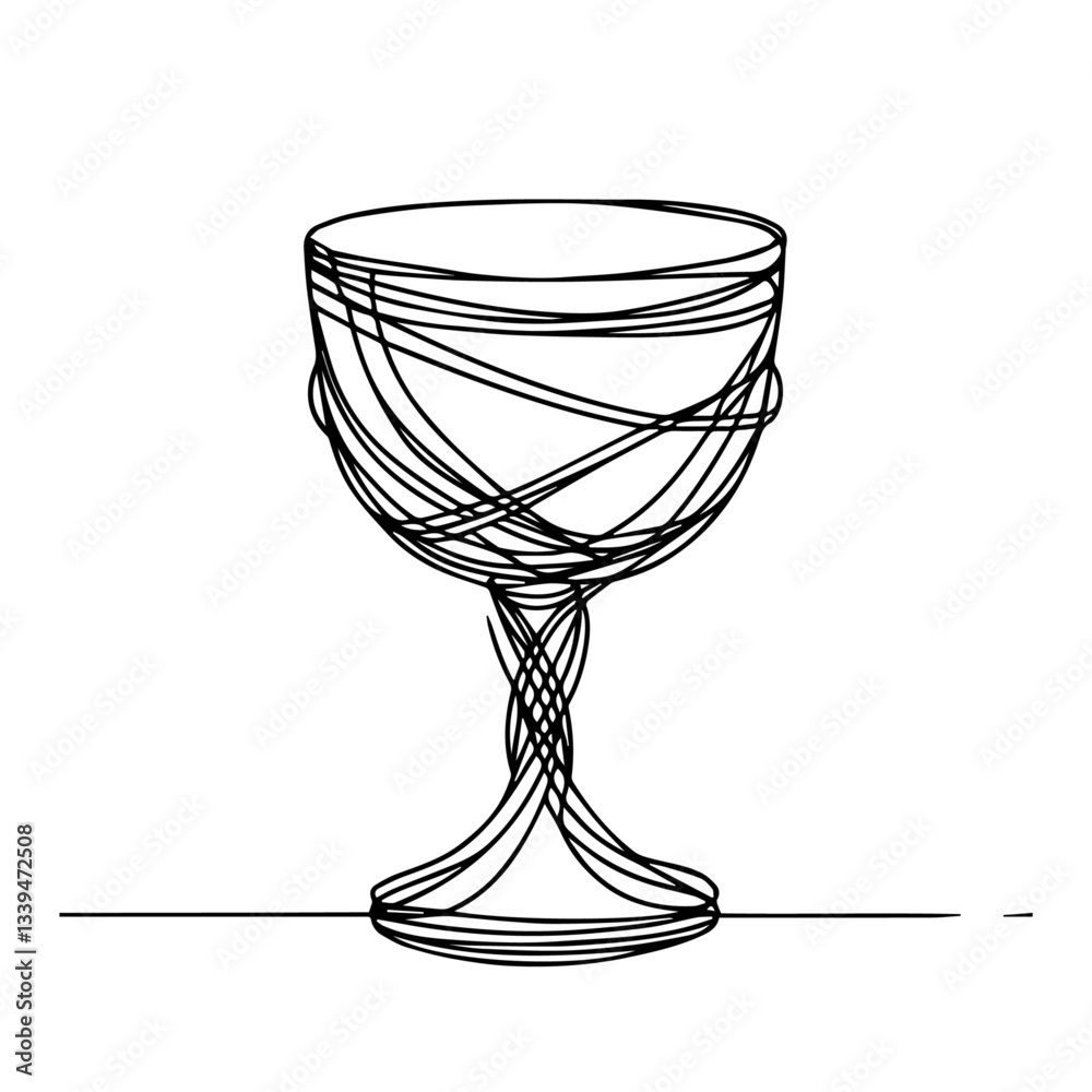 holy grail chalice, one line drawing vector, minimalist religious ...