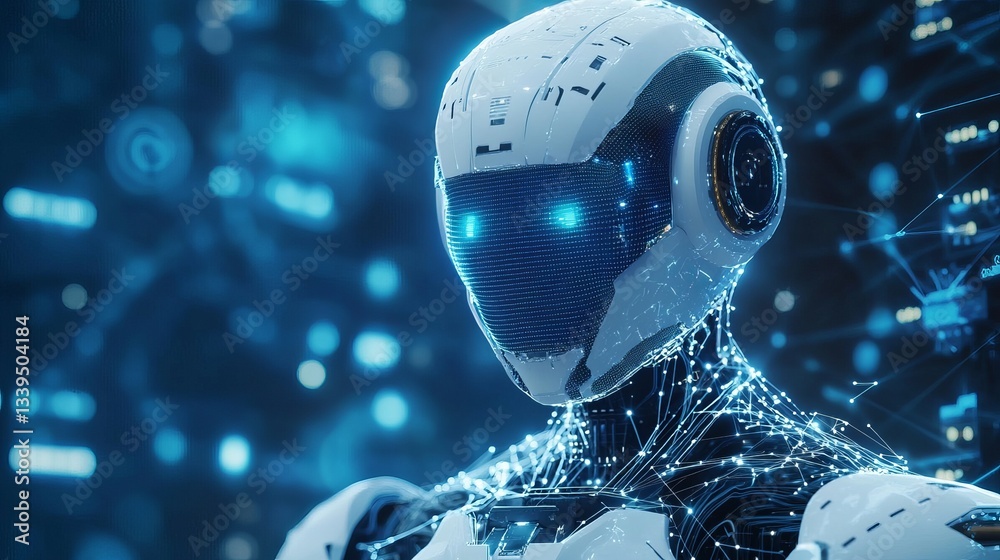 Ilustración de Stock 3D vector AI robot built with wireframe polygons ...