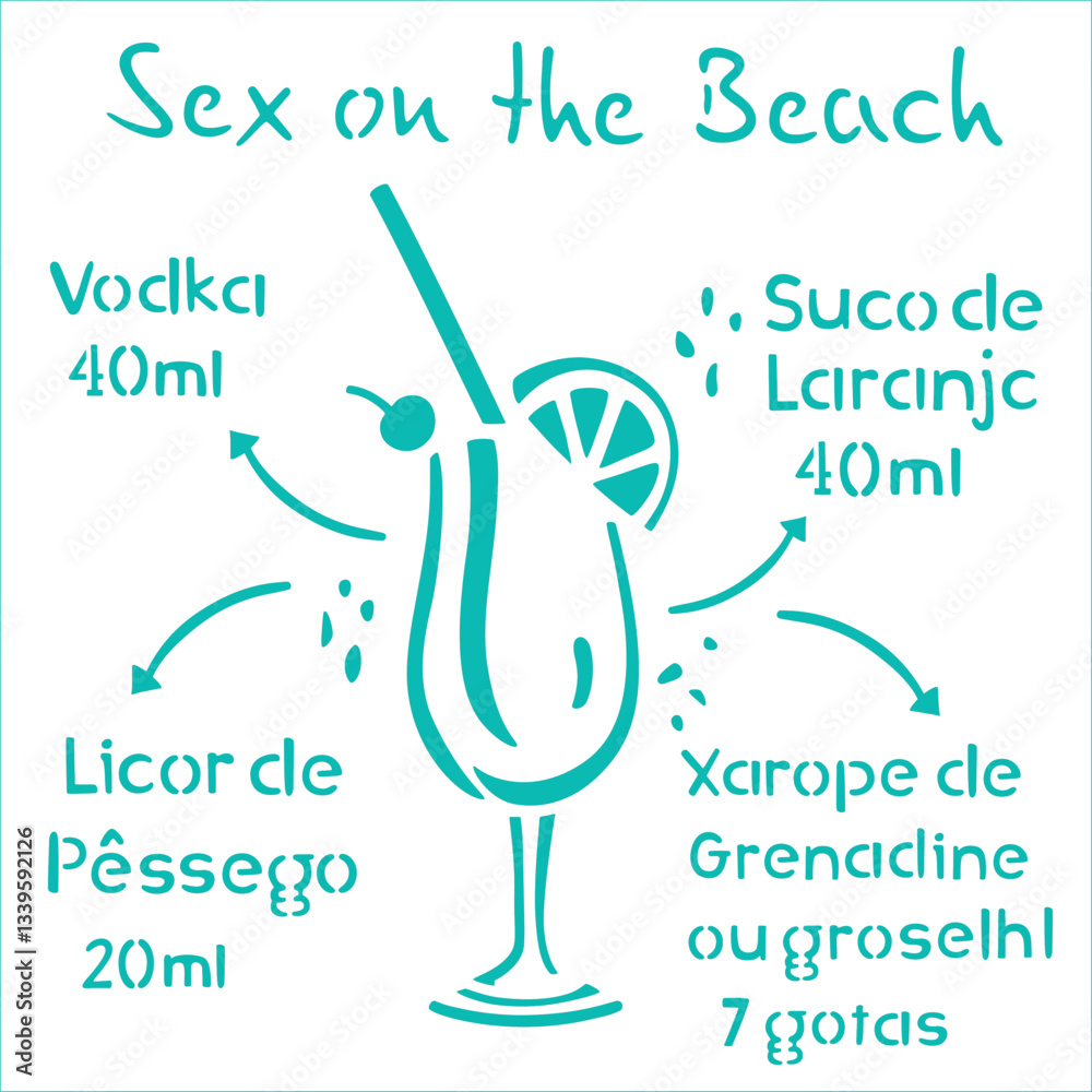Cocktail Sex On The Bich Stencil Alcohol Cocktail Stencil Vector Cut Files Laser Cut