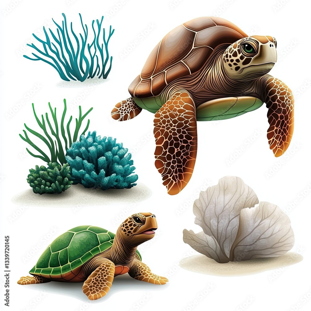 Turtle species and nature icons, World Turtle Day featuring giant ...
